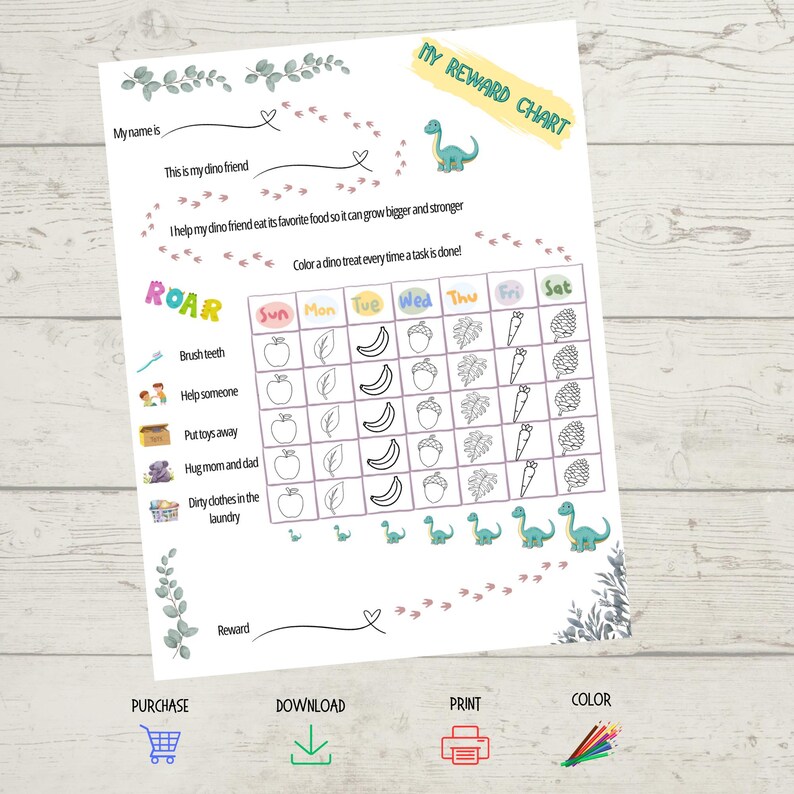 Positive Dinosaur Reward Chart - Print and Color! - Etsy