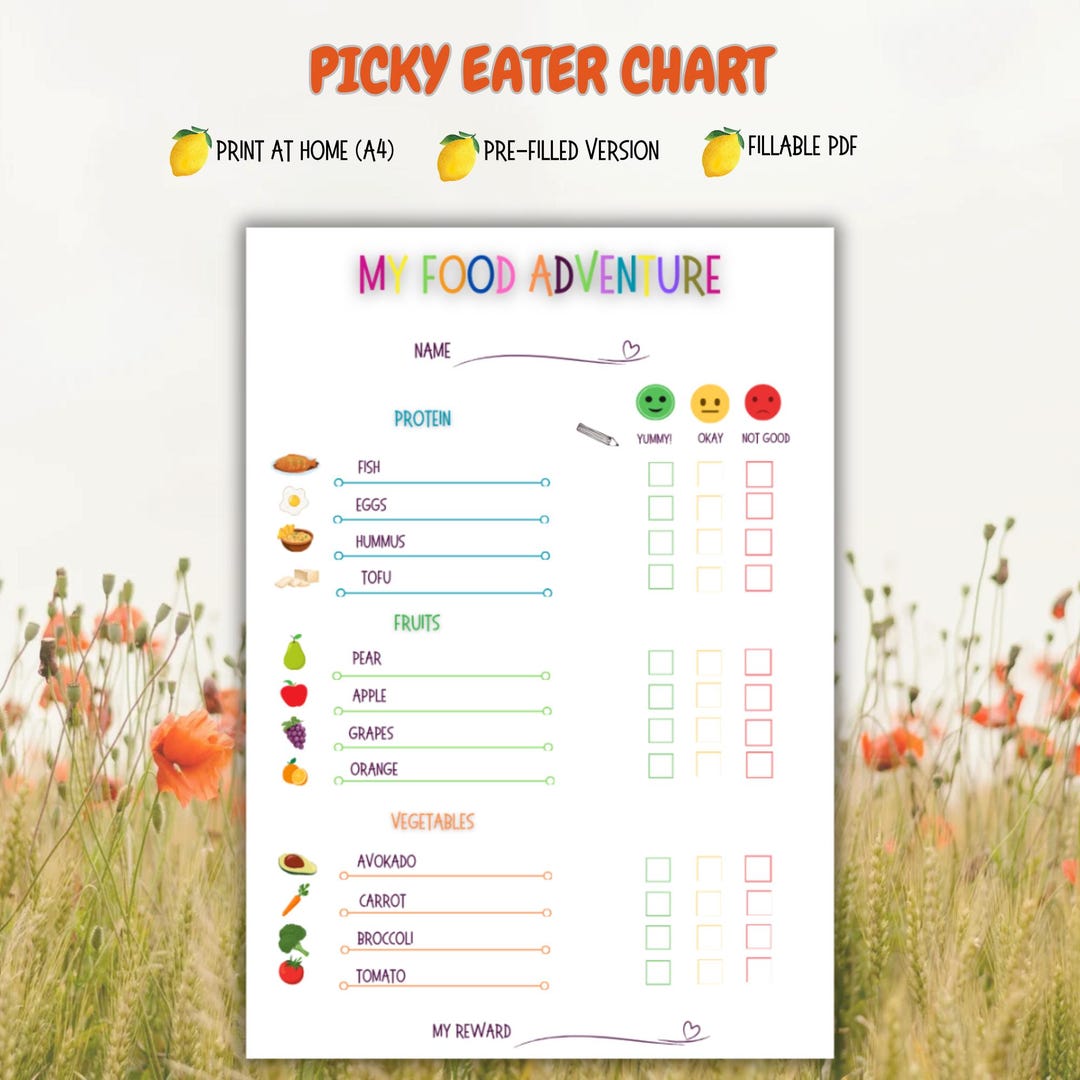 Picky Eater Chart 2-pack | Printable Food Tracker for Kids | Fun Reward ...