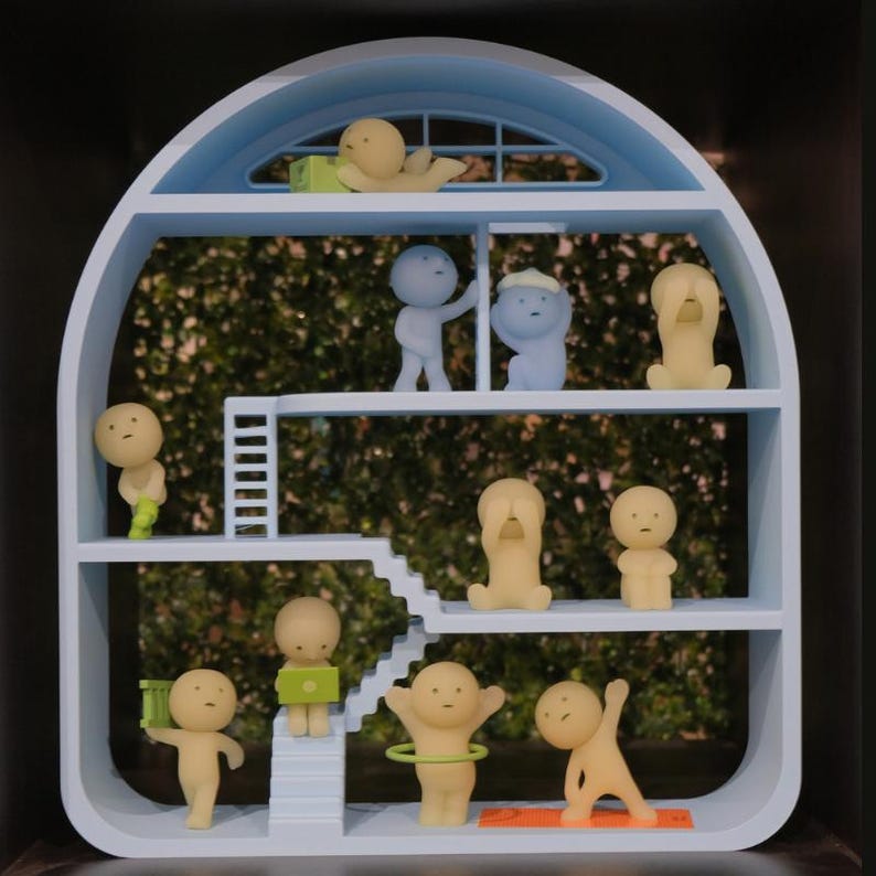 LARGE Smiski House Display Shelf Desk Organizer Curved Fits 14+ Smiskis ...