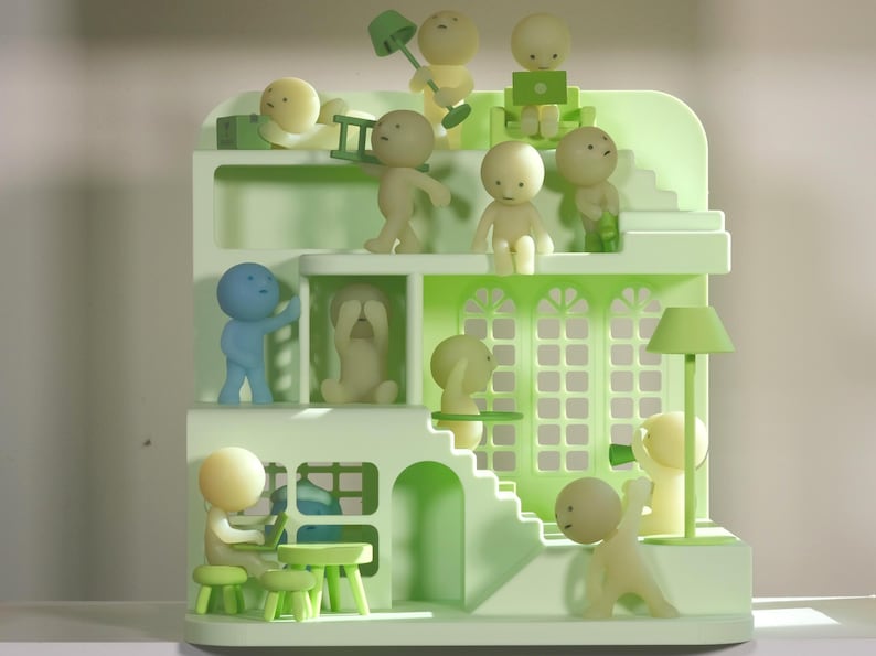 Huge Smiski Town Display With Furniture Fits 25+ Smiskis - Pastel GREEN ...