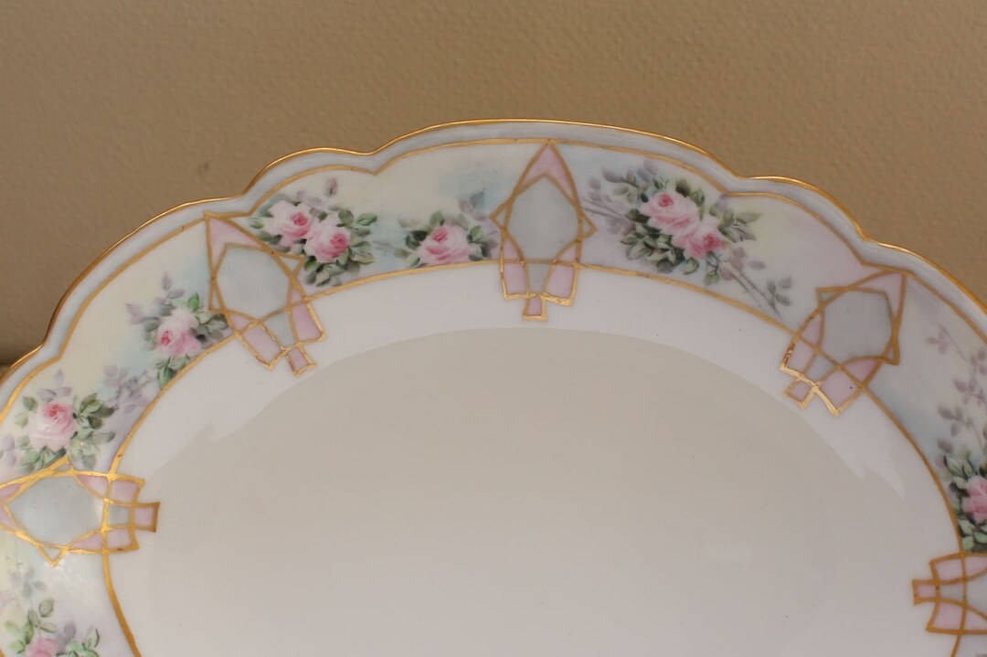 Antique Bavarian Hand Painted Serving Dish: Pink Roses, BMG 1915 - Etsy