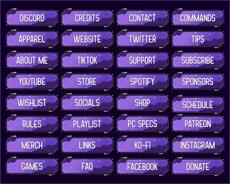 32 Twitch Panels Pastel Purple Aesthetic | Nature-themed Stream Overlay Set for Cozy Cute ...