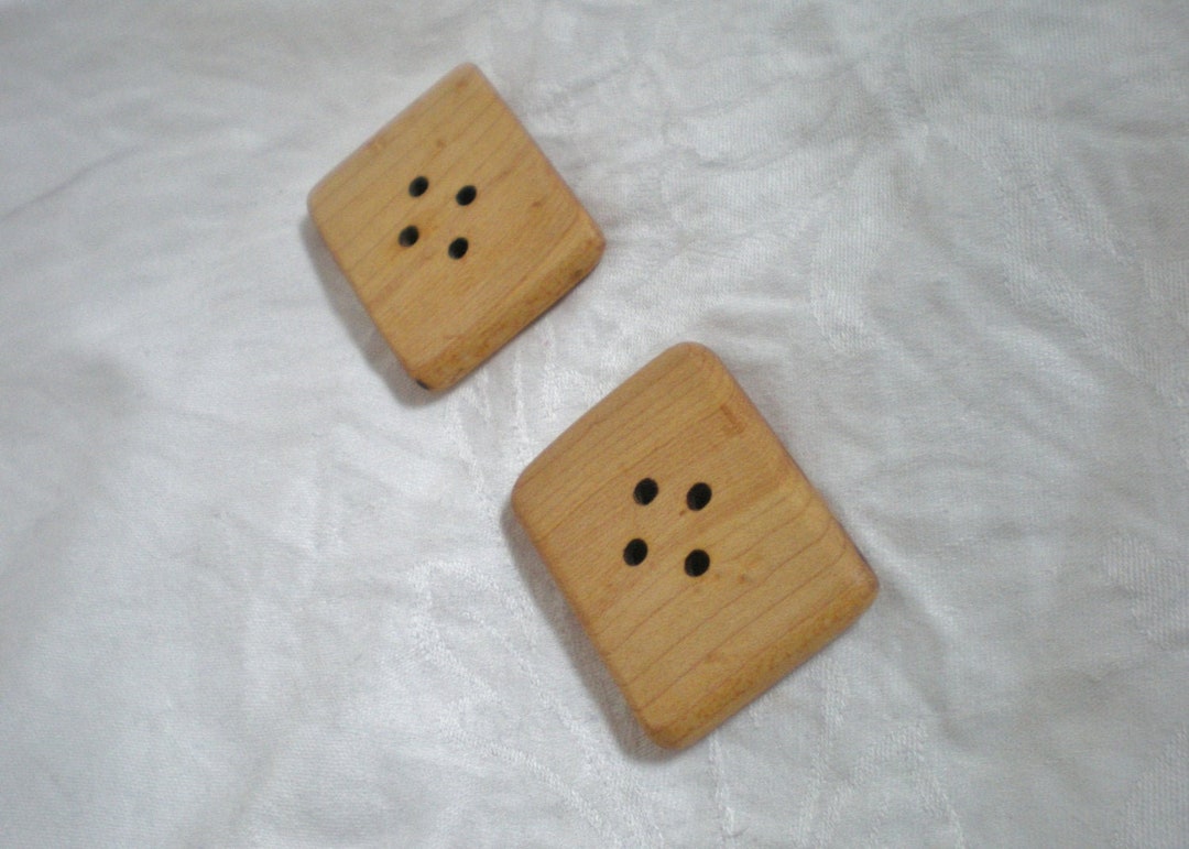 Oversized Chunky Wooden Buttons Bird's Eye Maple Handcrafted Set of Two ...
