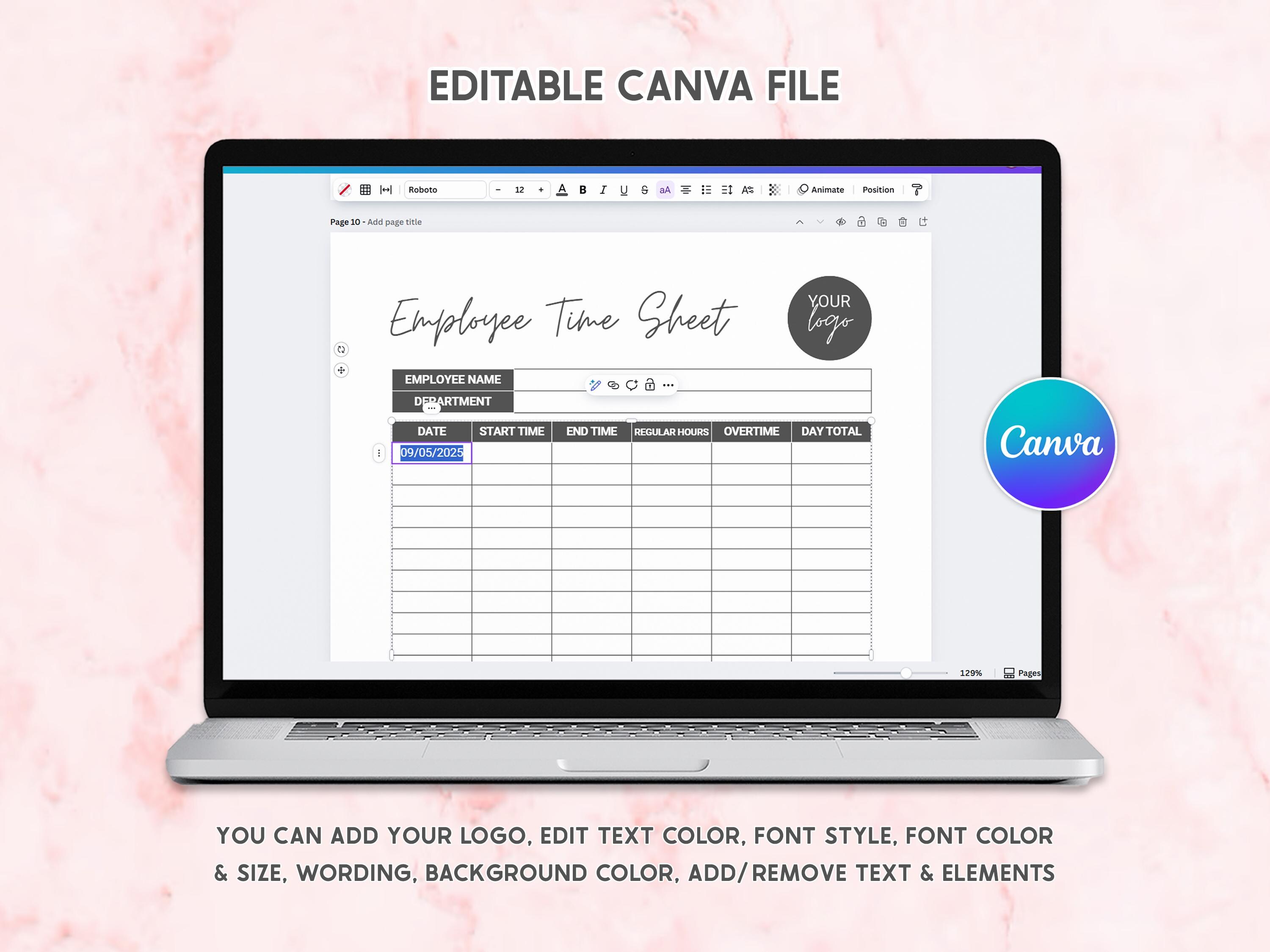 Employee Timesheet Editable Employee Time Tracker Template Printable ...