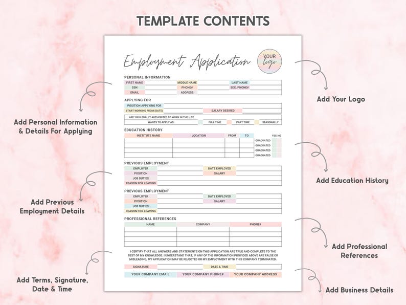 Employee Application for Employment Editable Employment Application Template Printable Job ...
