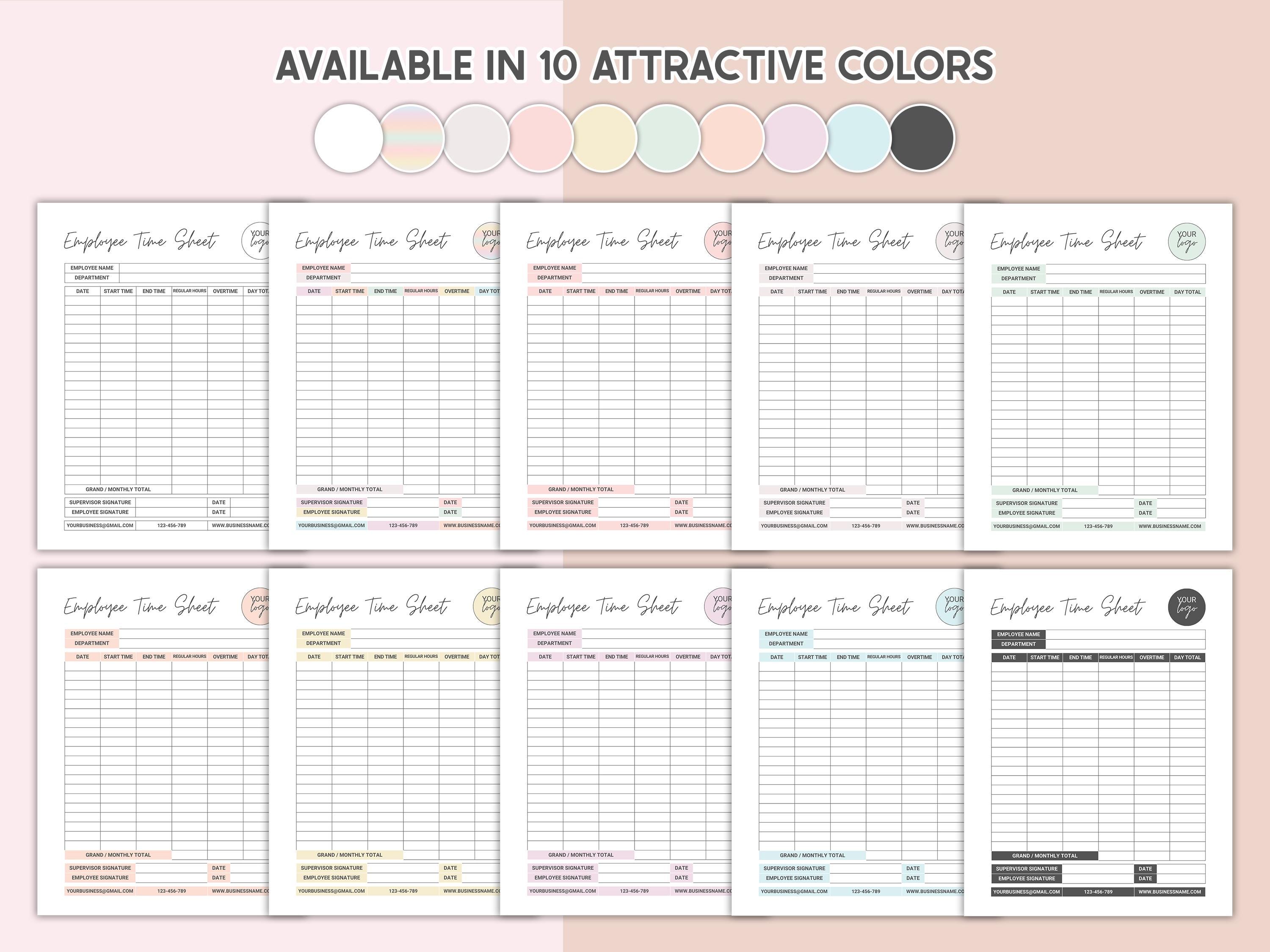Printable Employee Time Sheet Tracker Canva Editable Weekly & Monthly ...