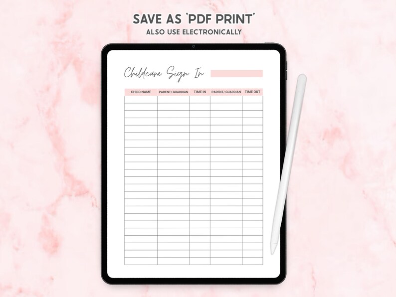 Childcare Sign in Sheet Editable Daycare Sign in Nursery Sign in Sheet ...