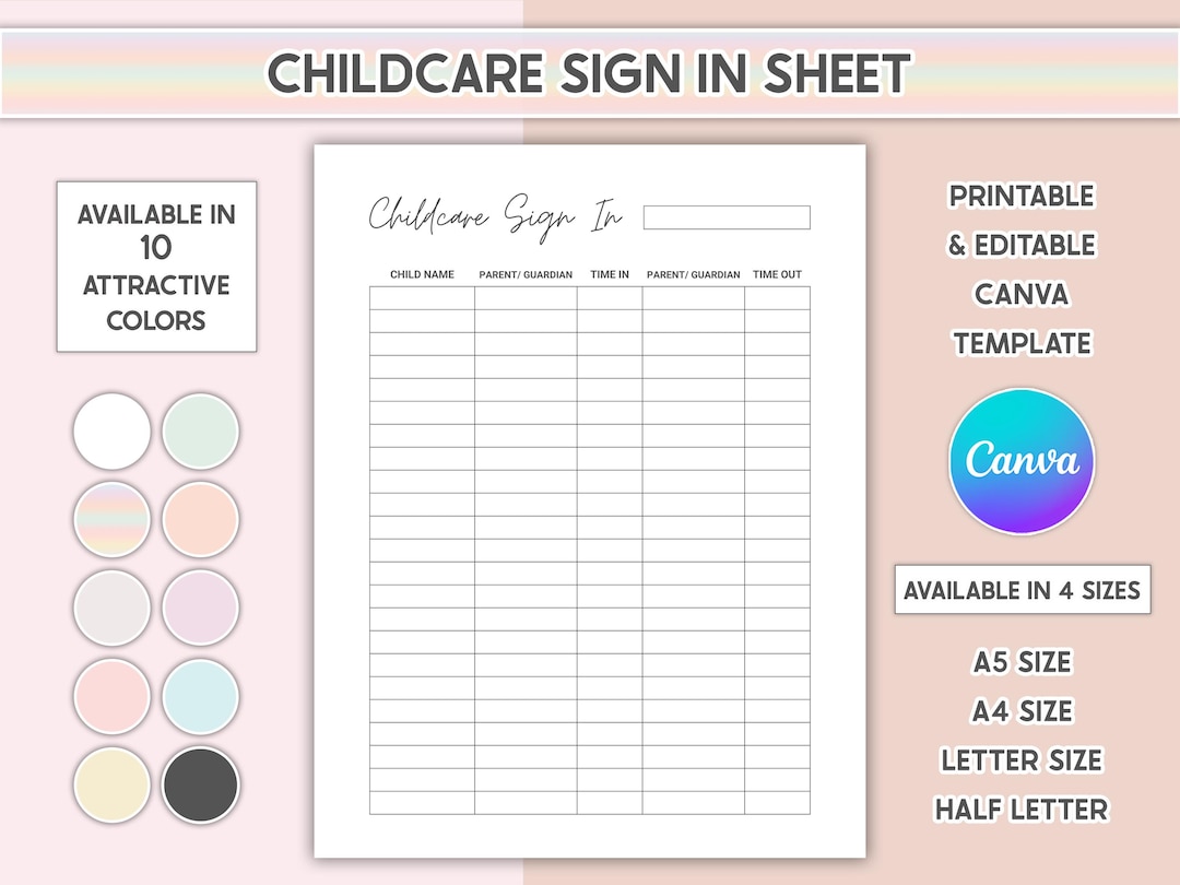 Editable Childcare Sign in Printable Daycare Sign-in & Sign-out Sheet ...