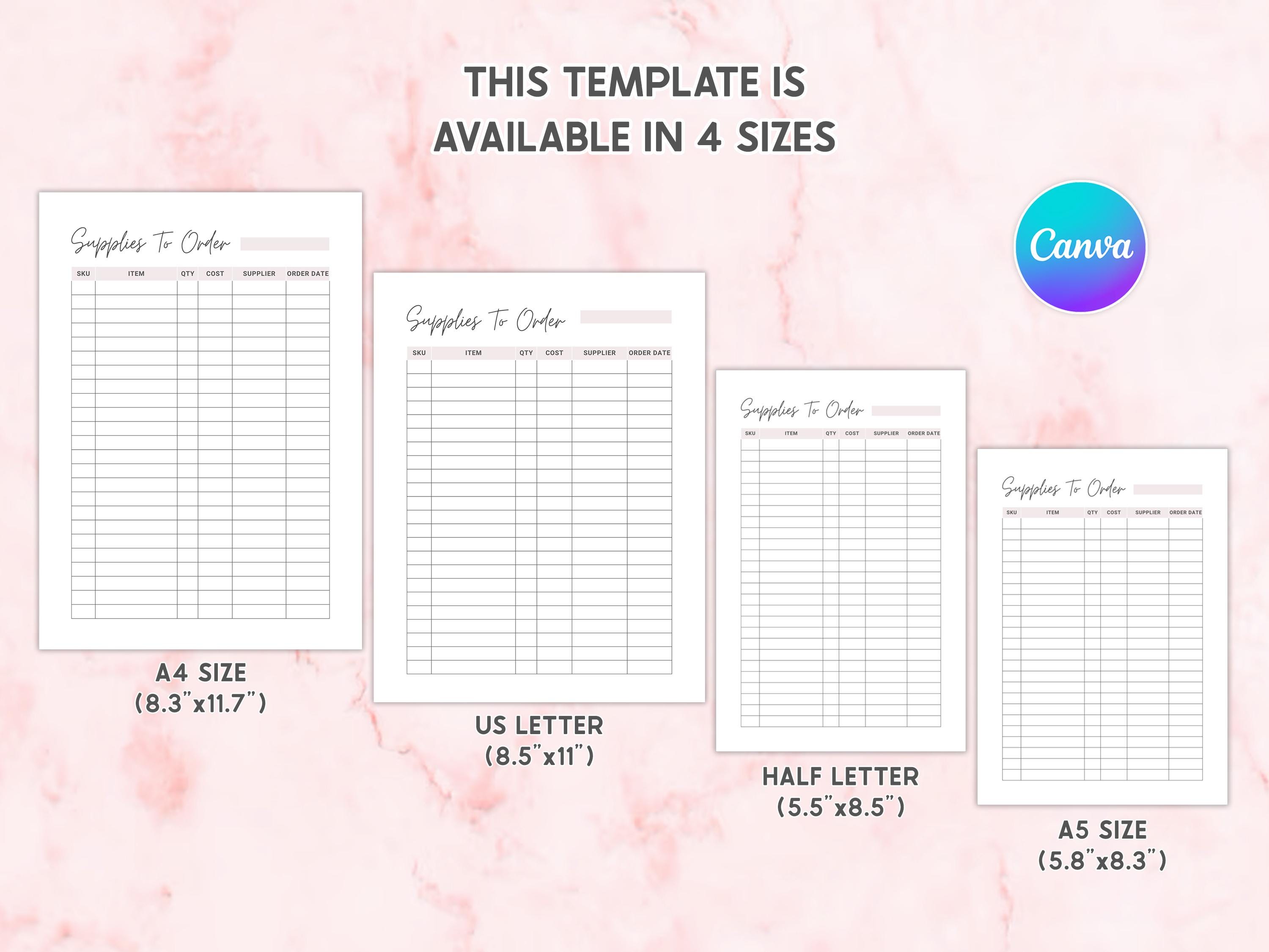 Supplies to Order Tracker Printable Inventory Tracker Canva Editable ...
