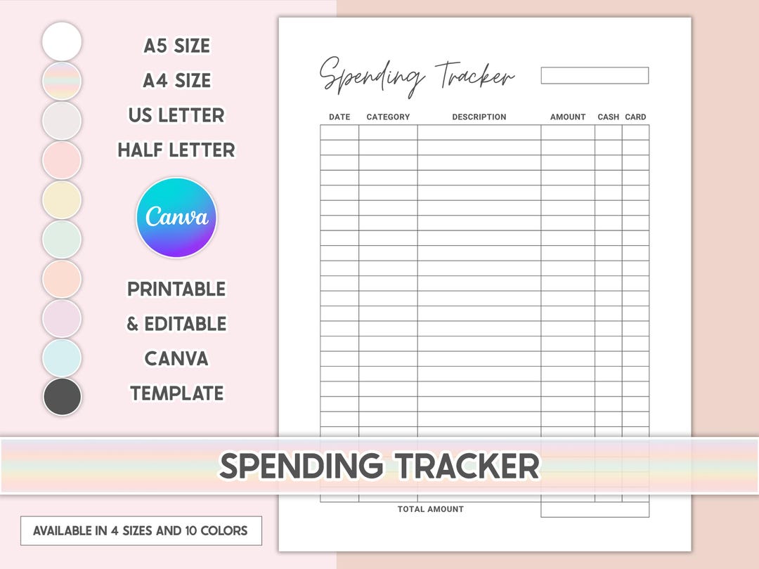 Spending Tracker Printable Planner Editable Spending Planner Template ...