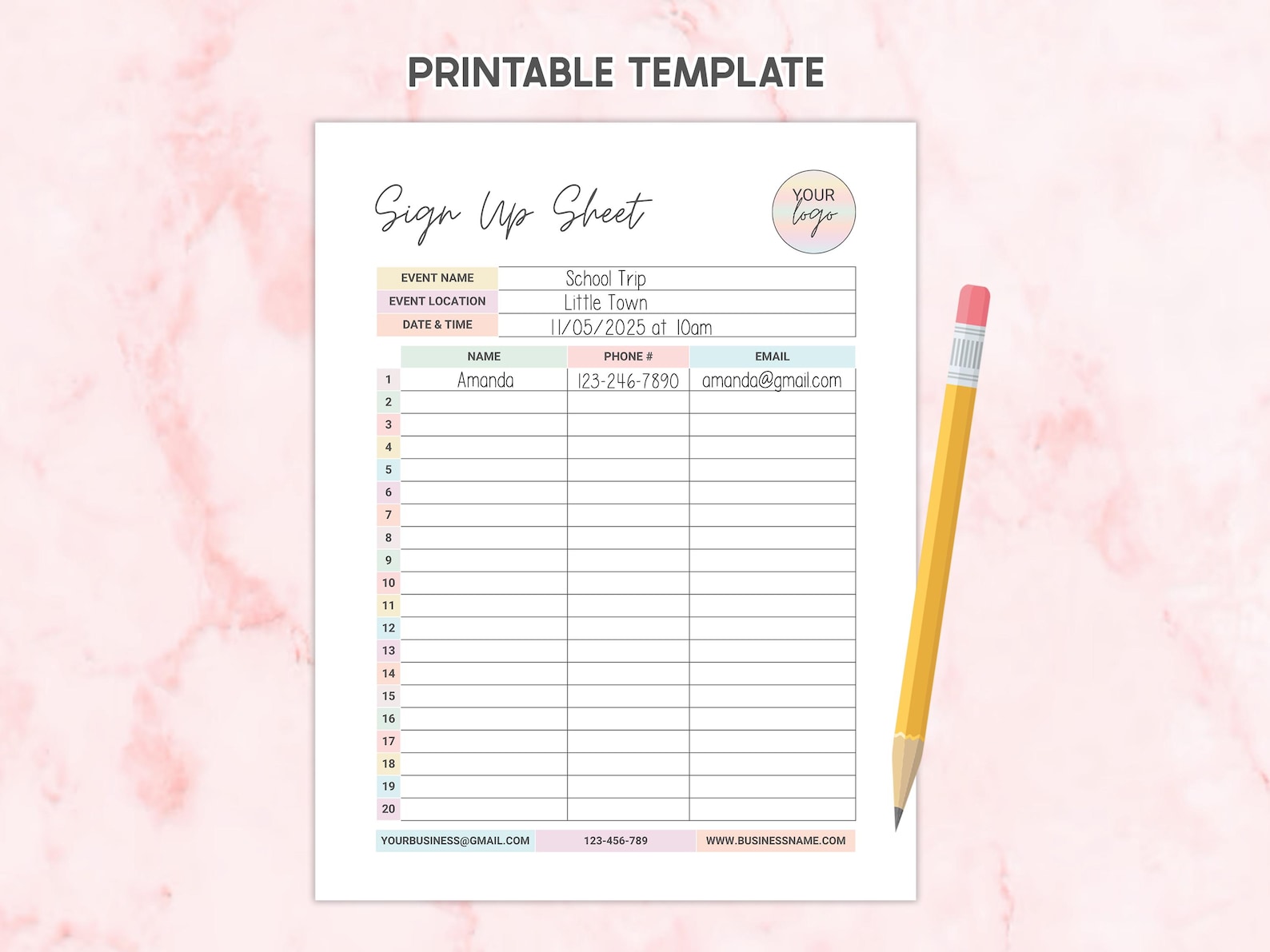 Editable Sign up Sheet Template Digital Event Sign up Sheet Printable ...