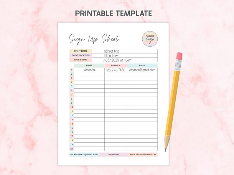 Editable Sign up Sheet Template Digital Event Sign up Sheet Printable ...