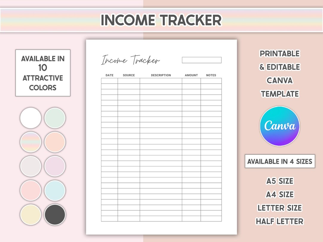 Editable Income Tracker Printable Finance Budget Planner Insert ...