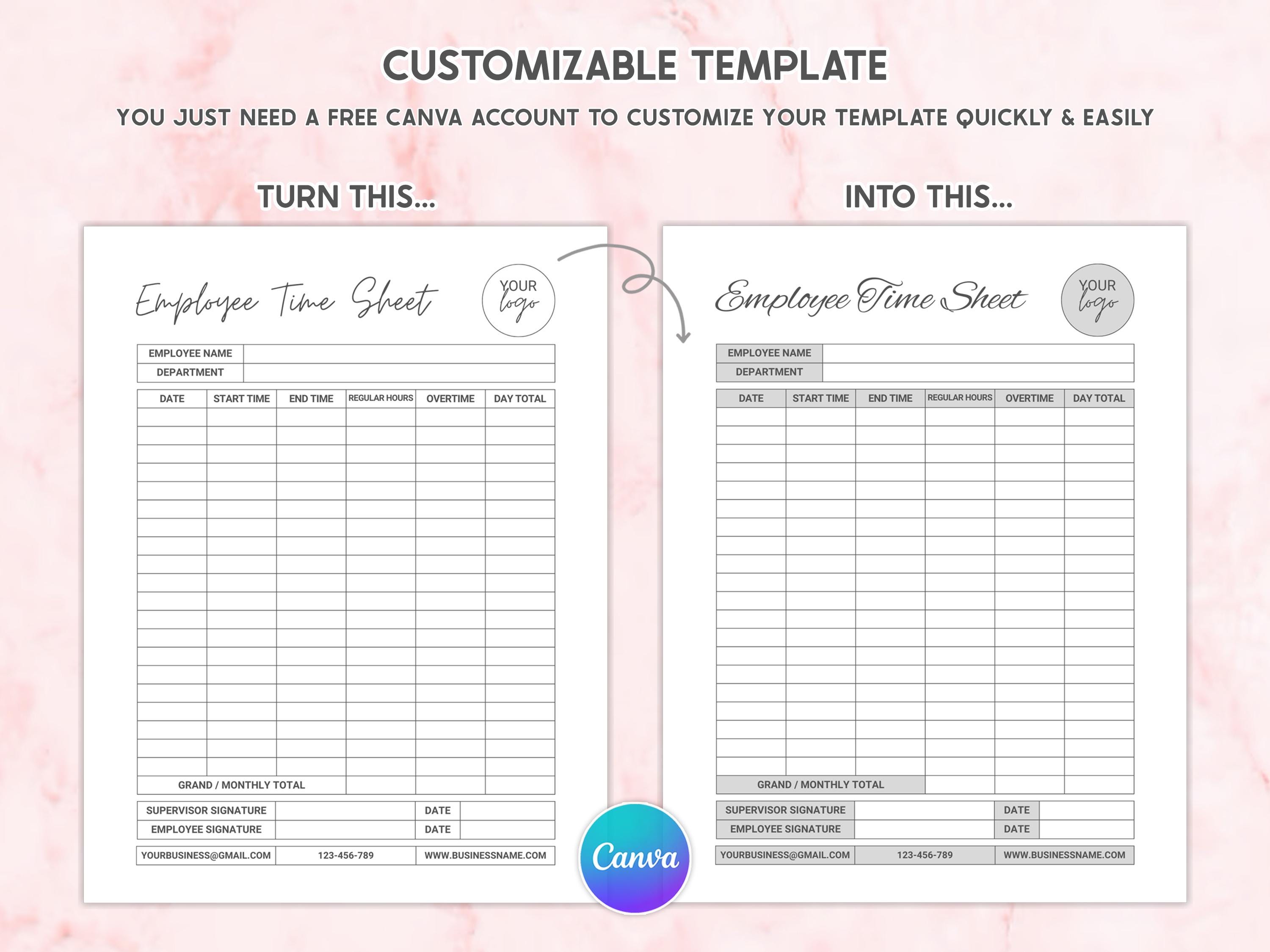 Employee Timesheet Editable Employee Time Tracker Template Printable ...