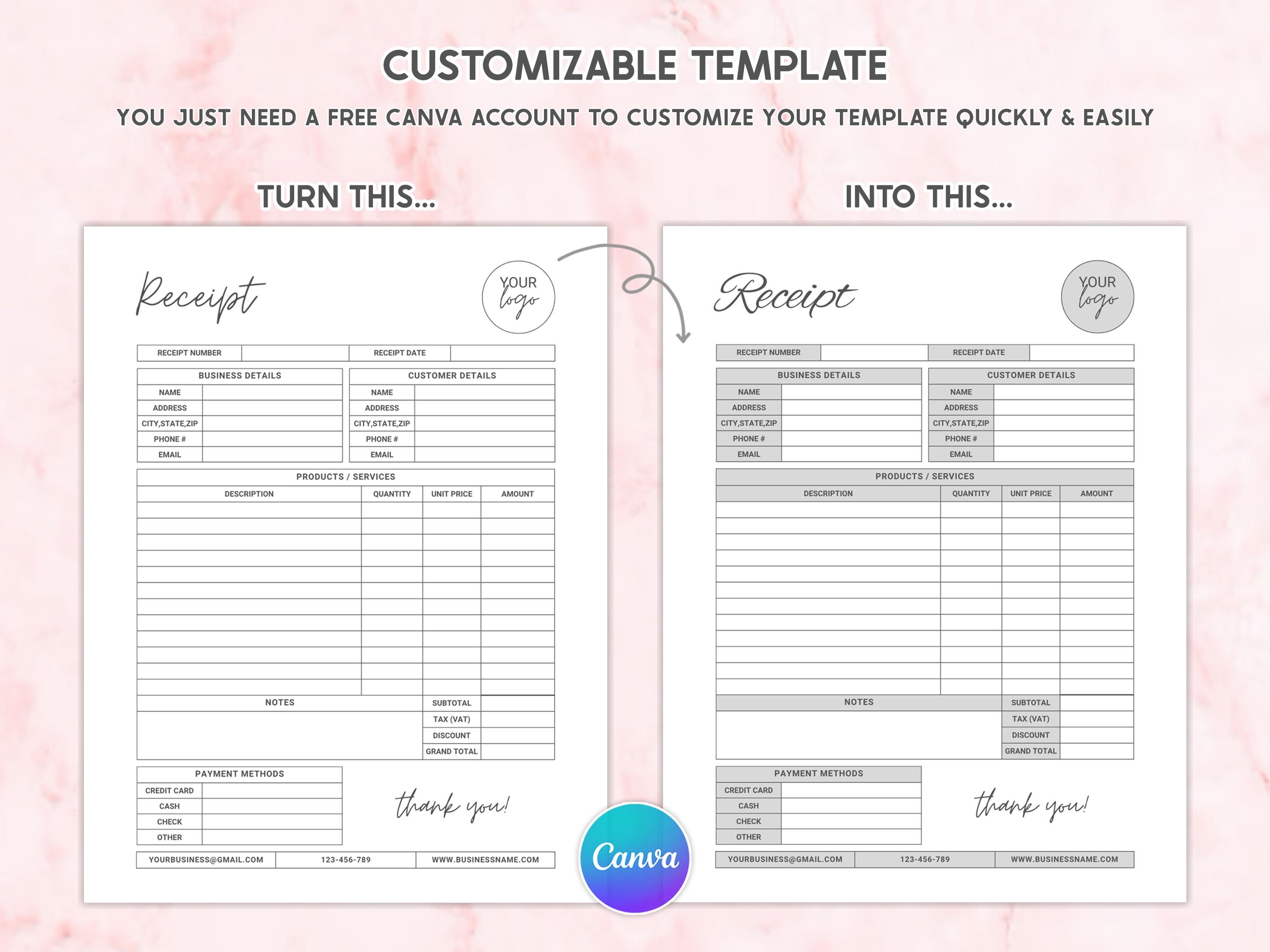 Editable Receipt Template Digital Receipt Printable Receipt Form ...