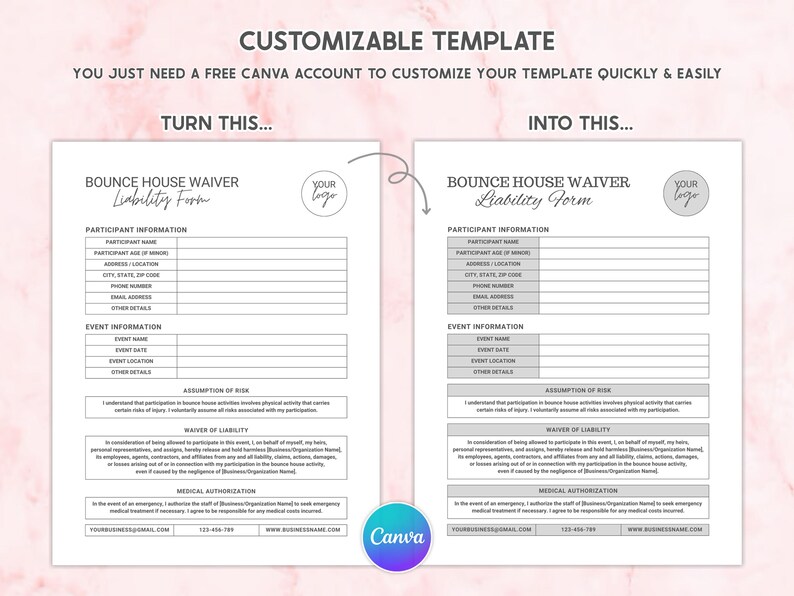 Bounce House Waiver and Liability Form Bounce House Liability Waiver ...