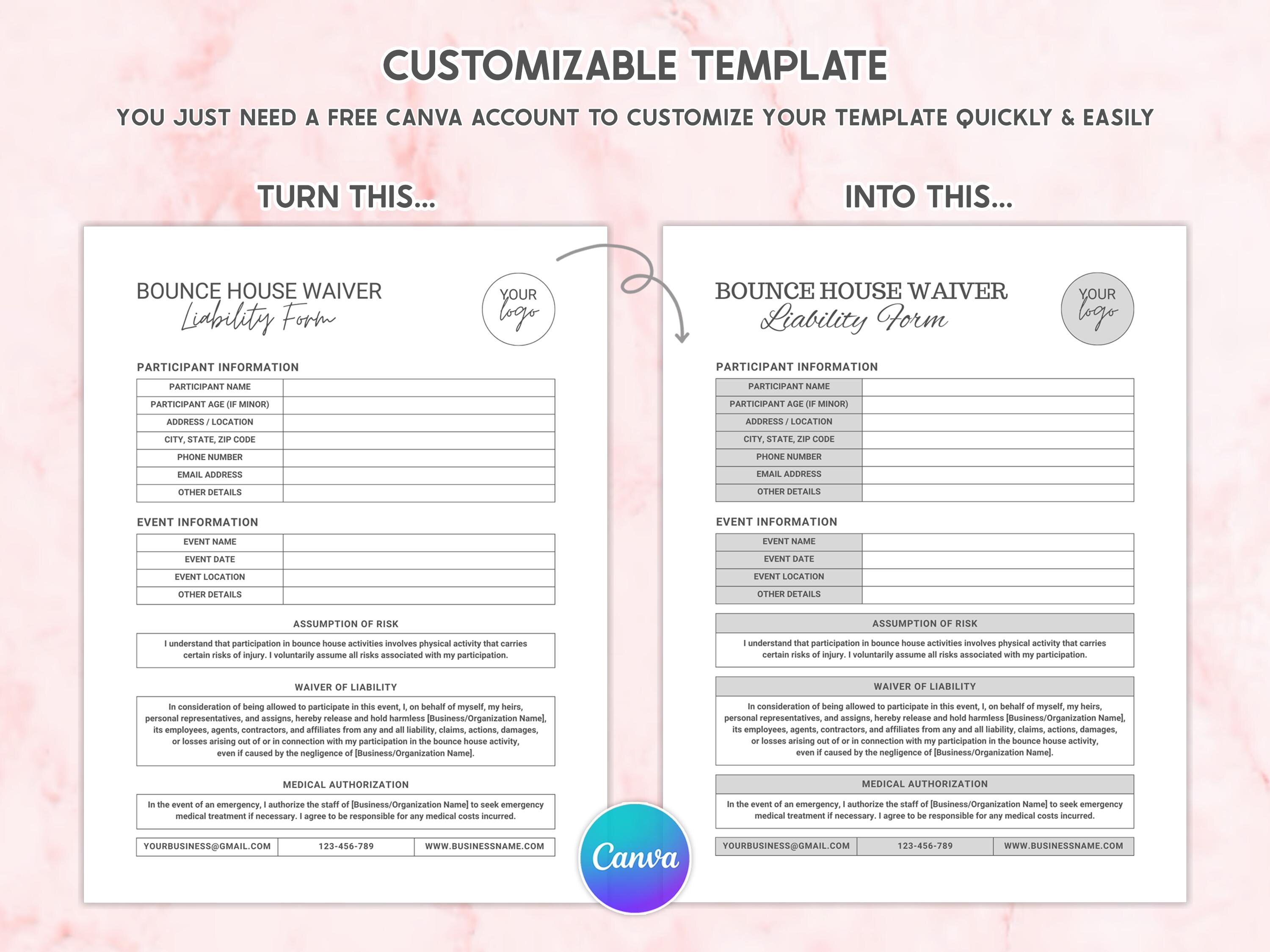 Bounce House Waiver and Liability Form Bounce House Liability Waiver ...