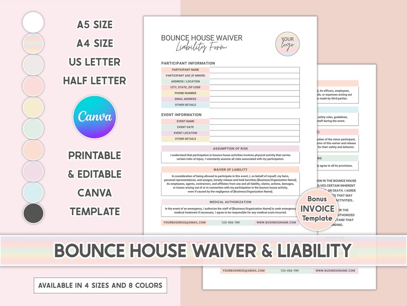 Bounce House Waiver and Liability Form Bounce House Liability Waiver ...