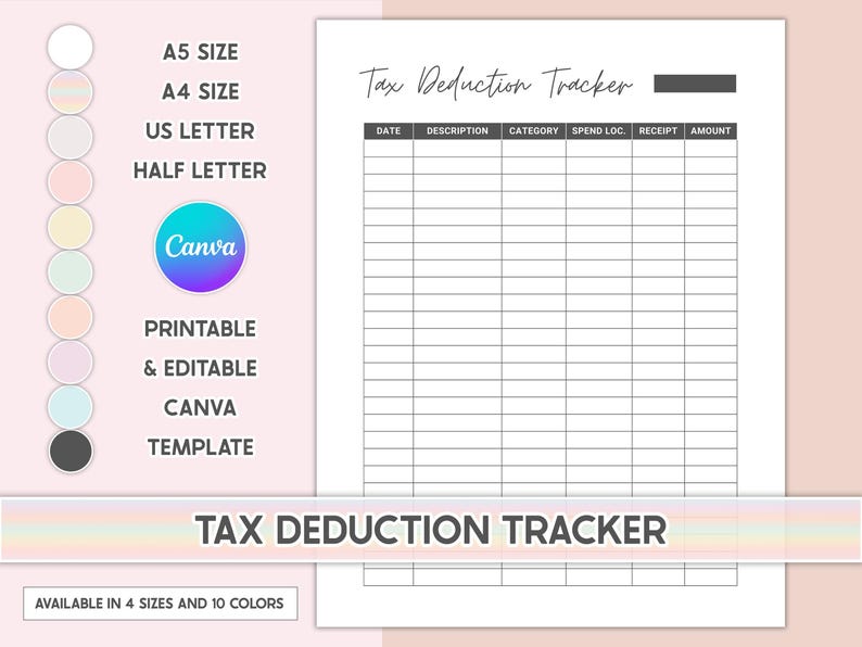 Tax Deduction Tracker Printable: Business & Personal Expense Log (PDF ...
