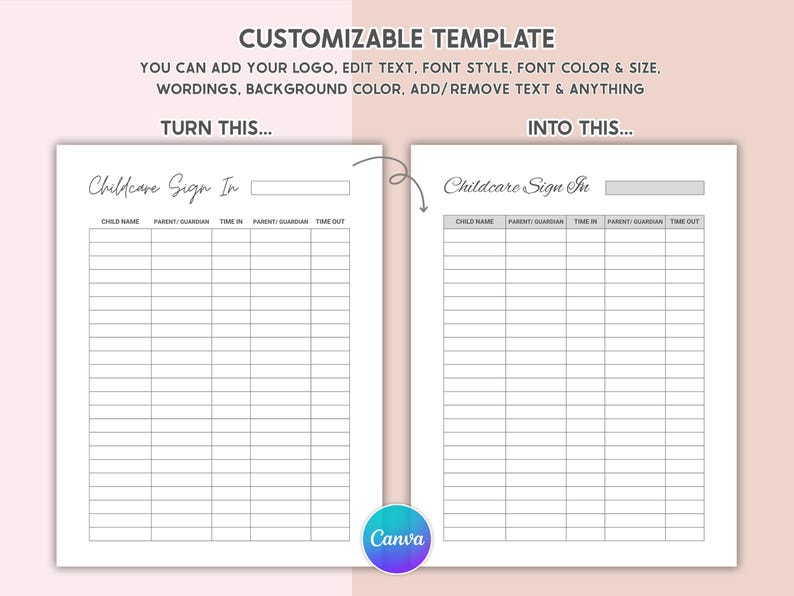 Editable Childcare Sign in Printable Daycare Sign-in & Sign-out Sheet ...
