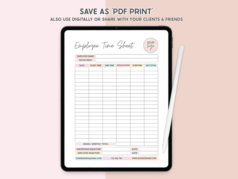 Printable Employee Time Sheet Tracker Canva Editable Weekly & Monthly ...