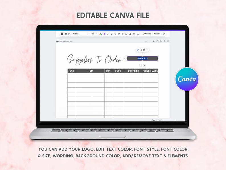 Supplies to Order Tracker Printable Inventory Tracker Canva Editable ...