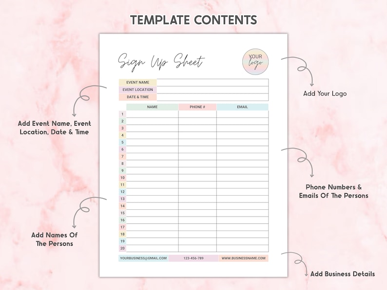 Editable Sign up Sheet Template Digital Event Sign up Sheet Printable ...