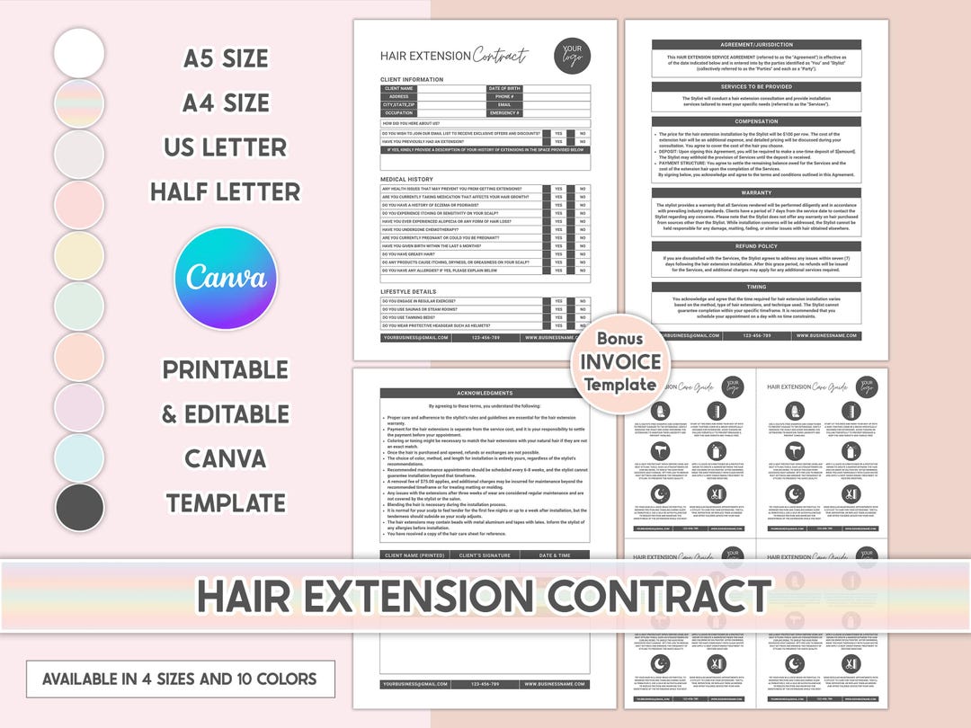 Hair Extension Contract Editable Hair Extension Consent Form Hair ...