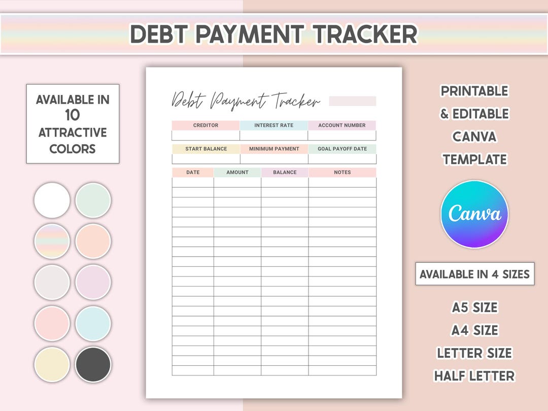 Editable Debt Payment Tracker Canva Template Debt Payoff Printable ...