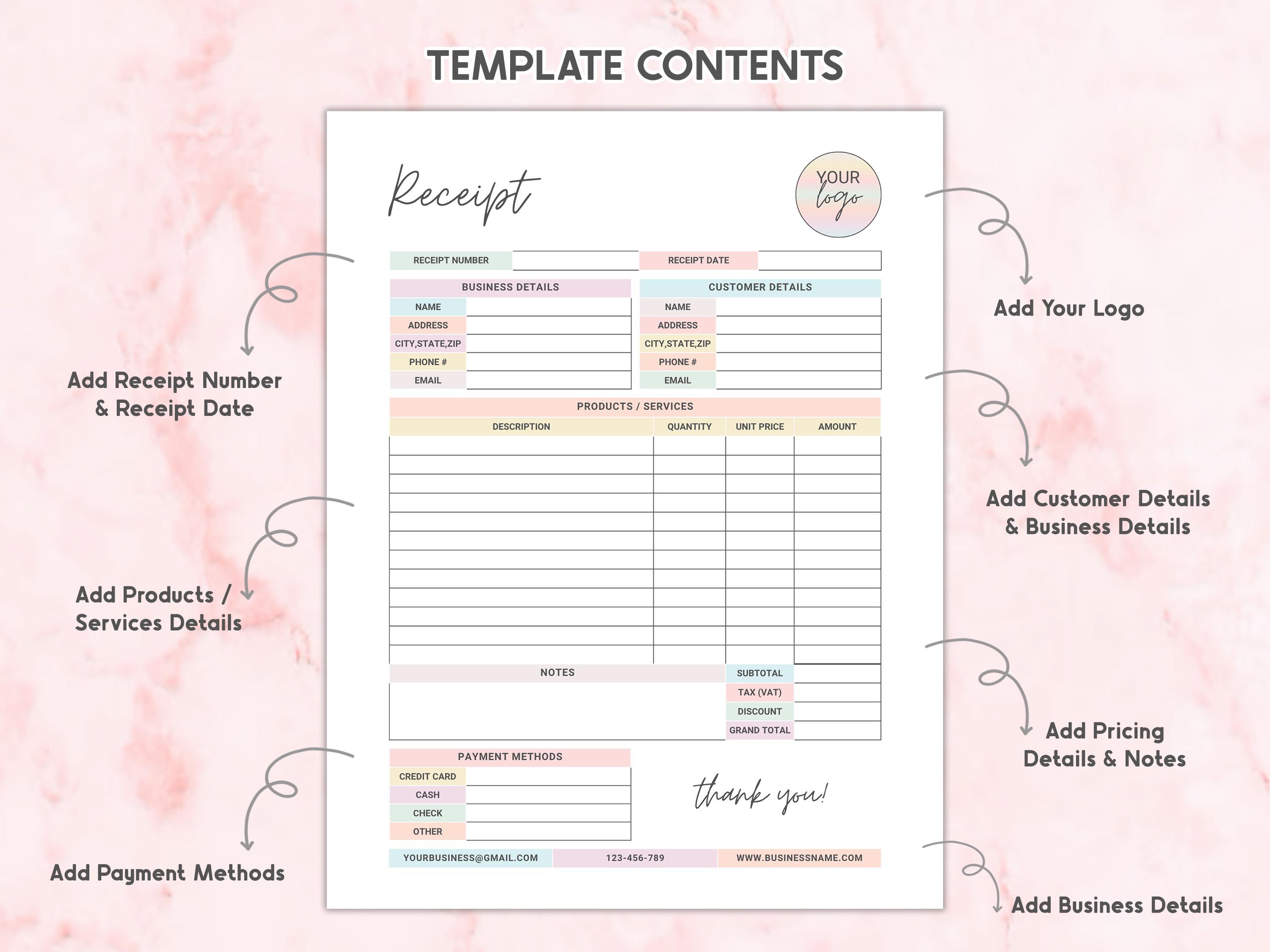 Editable Receipt Template Digital Receipt Printable Receipt Form ...
