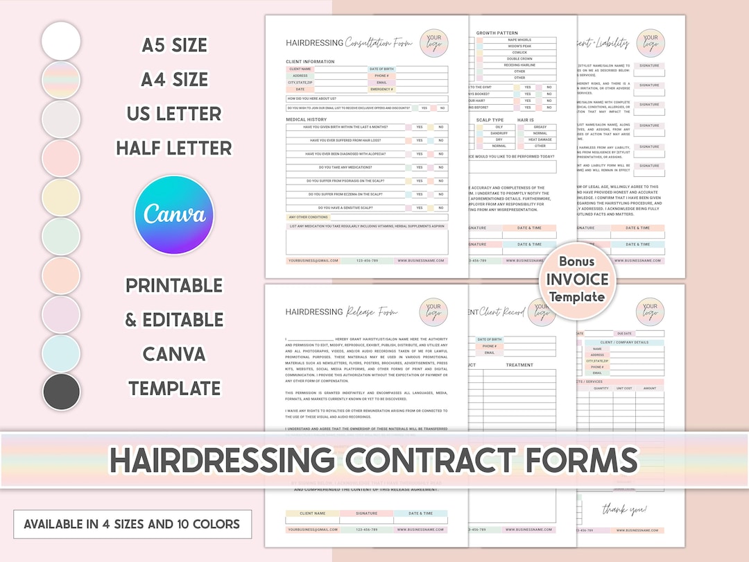 Hairdressing Consultation Forms Editable Hair Contract Hair Client ...