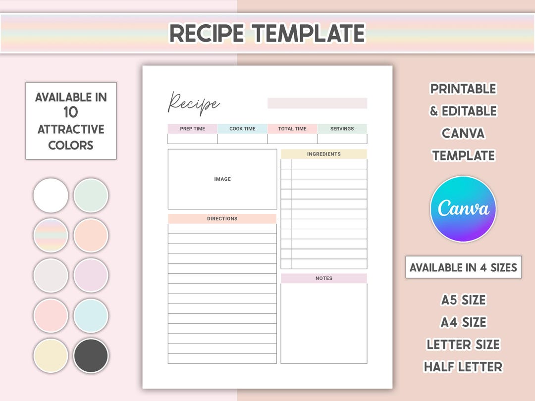 Editable Recipe Template Printable Blank Recipe Page Home Cook Book ...
