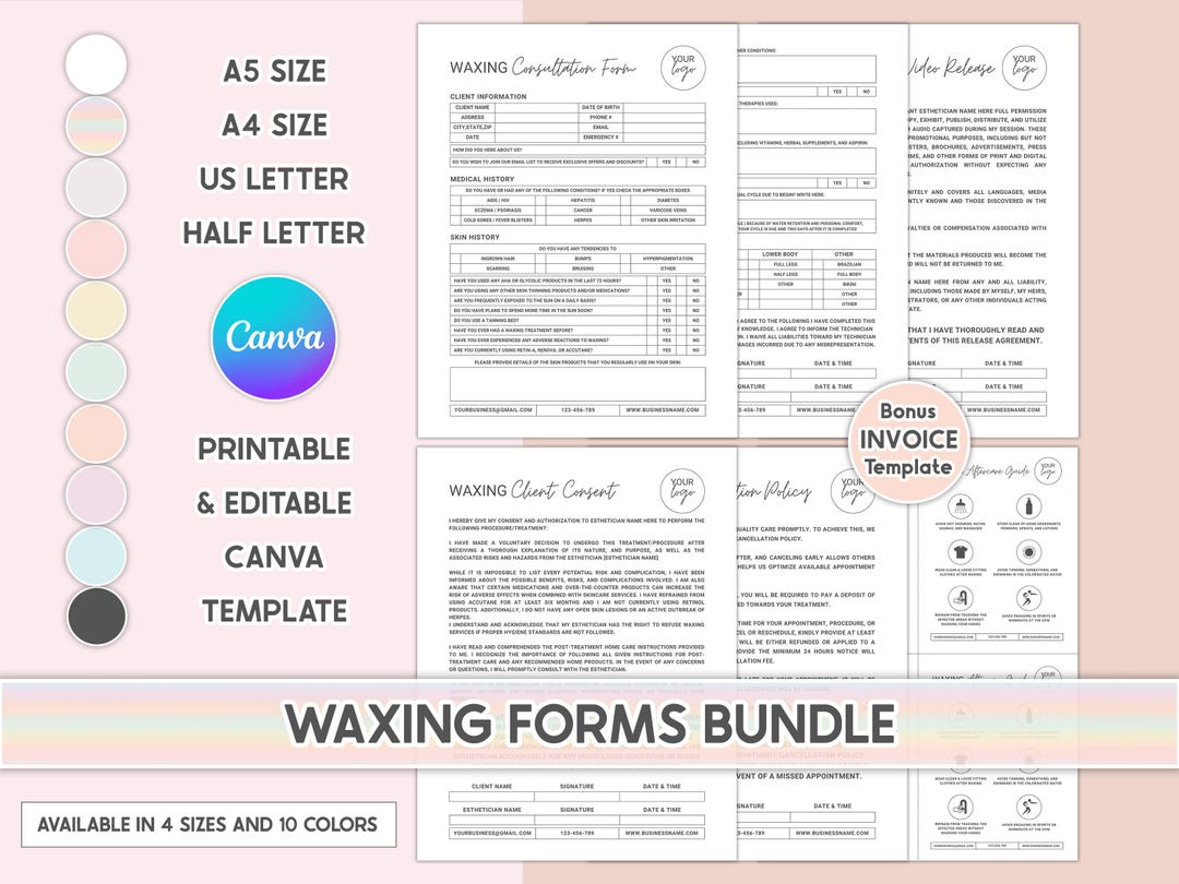 Waxing Forms Bundle | Editable Consent Forms | Consultation and Consult ...