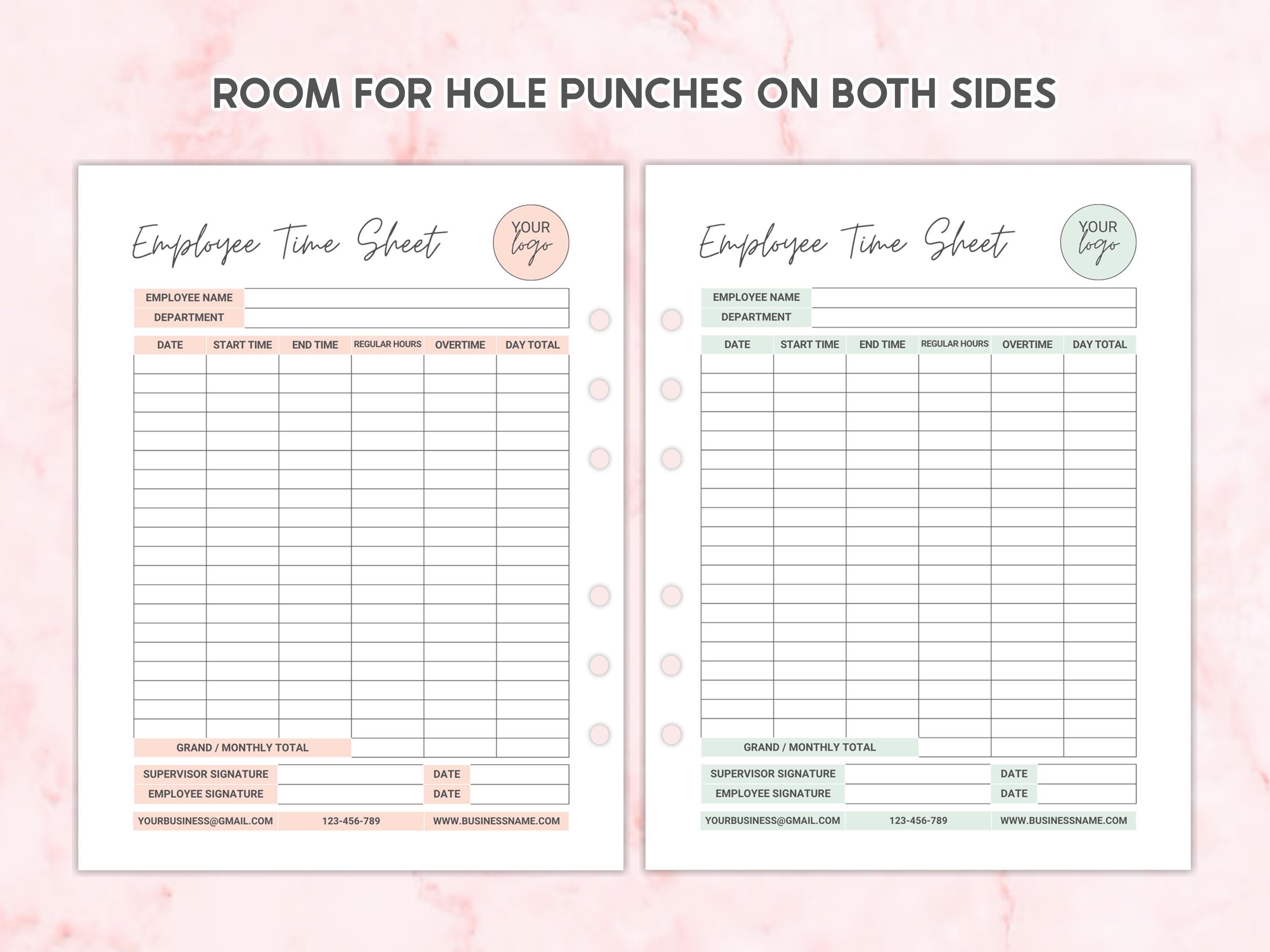 Employee Timesheet Editable Employee Time Tracker Template Printable ...