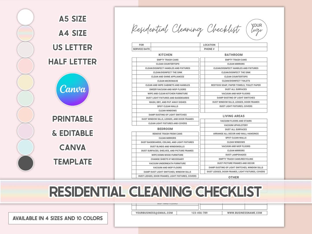 Editable Cleaning Checklist Template: Canva Printable (a4/a5/letter ...