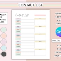 Contacts List Printable - Etsy