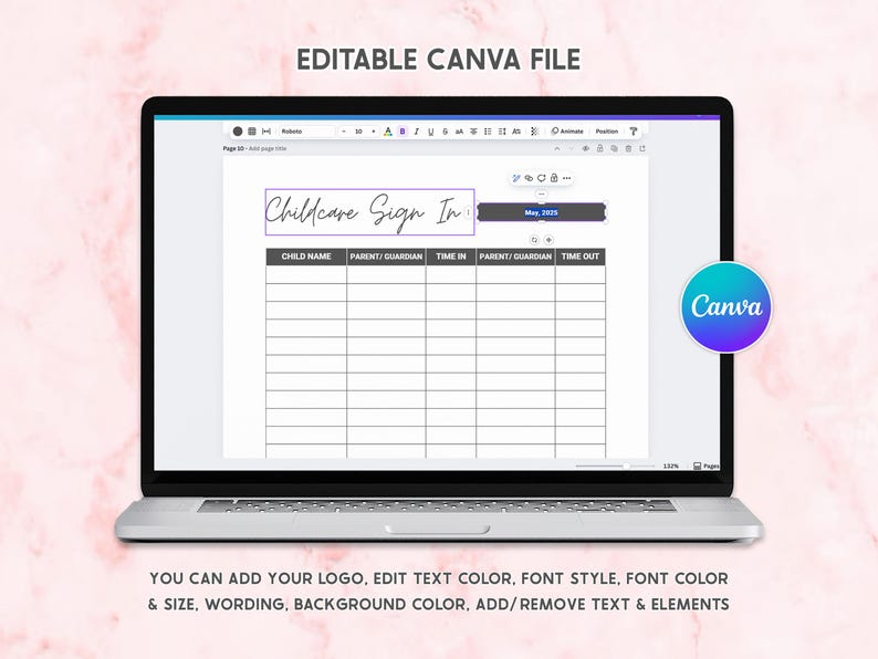 Childcare Sign in Sheet Editable Daycare Sign in Nursery Sign in Sheet ...