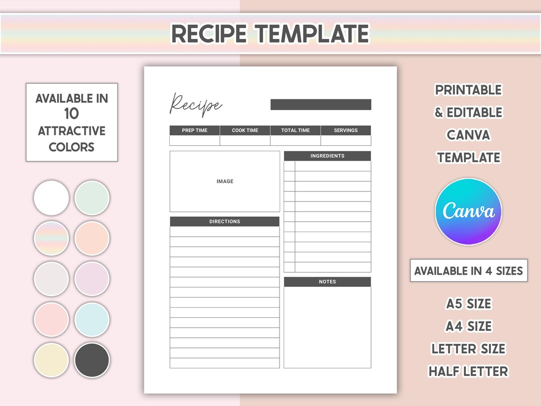 Editable Recipe Template Printable Blank Recipe Page Home Cook Book ...