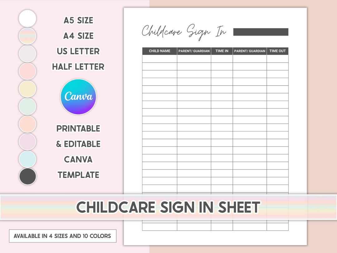 Editable Childcare Sign-in Sheet: Daycare & Nursery Drop-off (printable ...