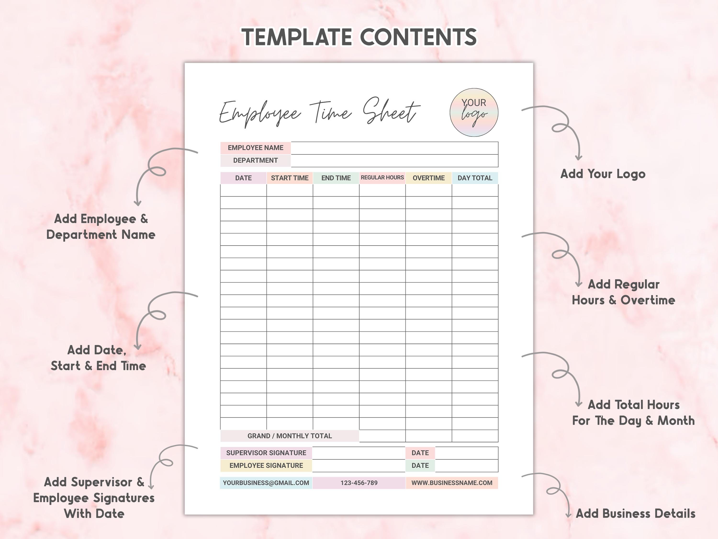 Employee Timesheet Editable Employee Time Tracker Template Printable ...