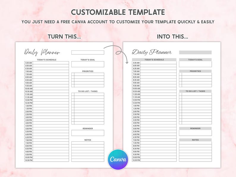 Daily Planner Template Canva Editable Daily Planner Printable Daily ...