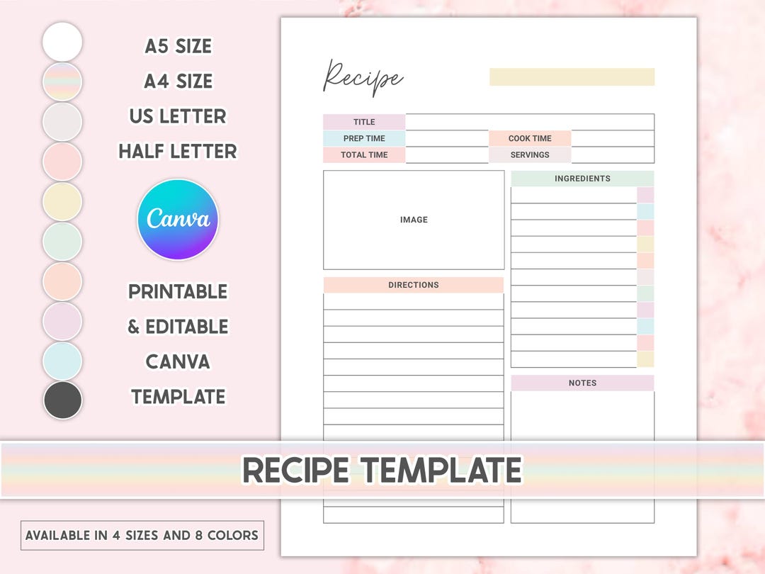 Editable Recipe Template Printable- for Home Cooks & Foodies Recipe ...