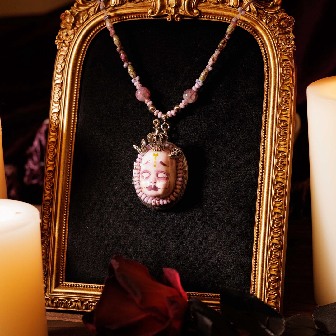 Gothic Locket Doll Necklace, Creepy Photo Locket Pendant, Handmade Art ...