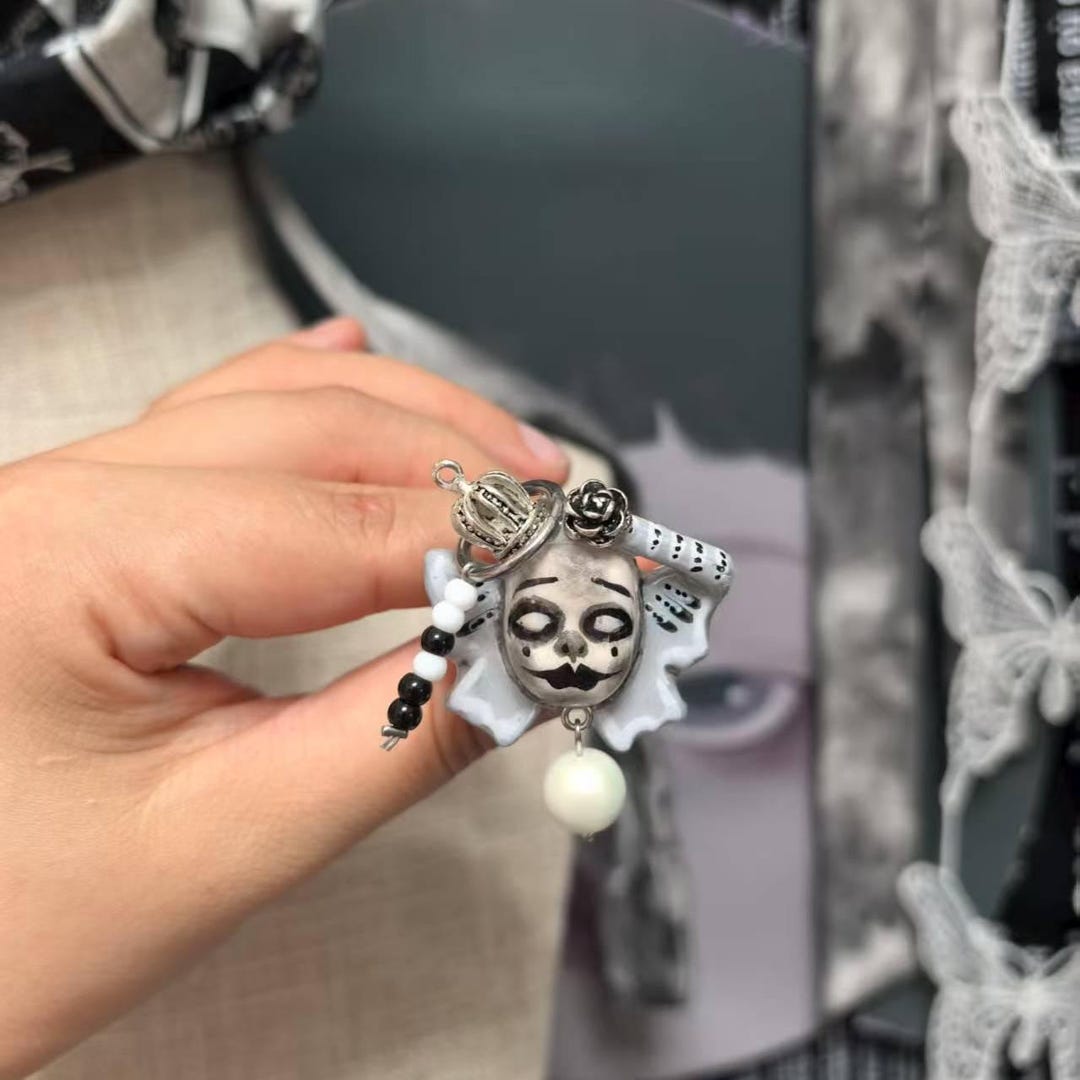 Gothic Black & White Doll Ring, Creepy Adjustable Art Ring, Handmade ...