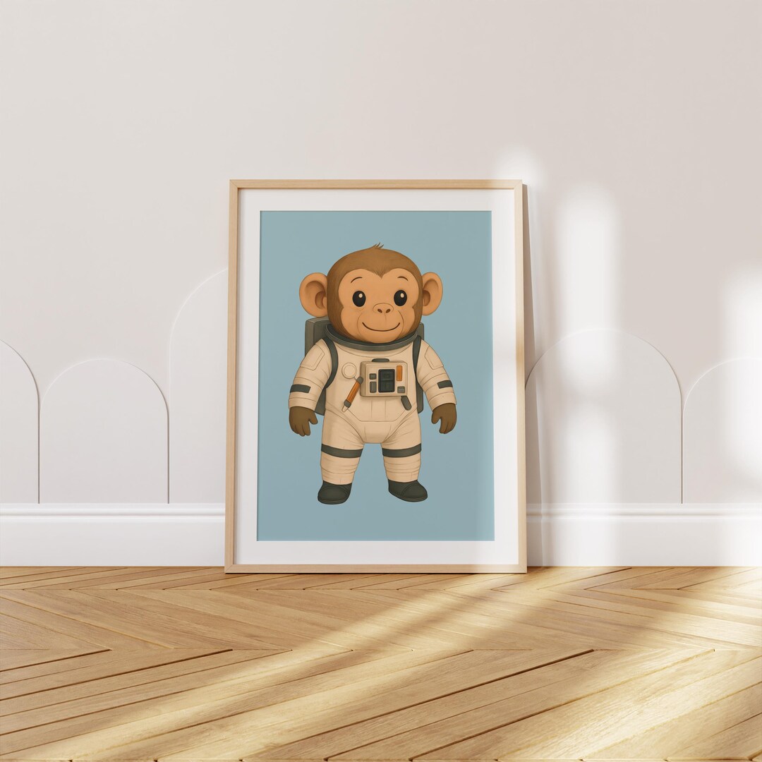Astronaut Monkey Digital Poster, Space Animal Wall Art for Kids Rooms ...