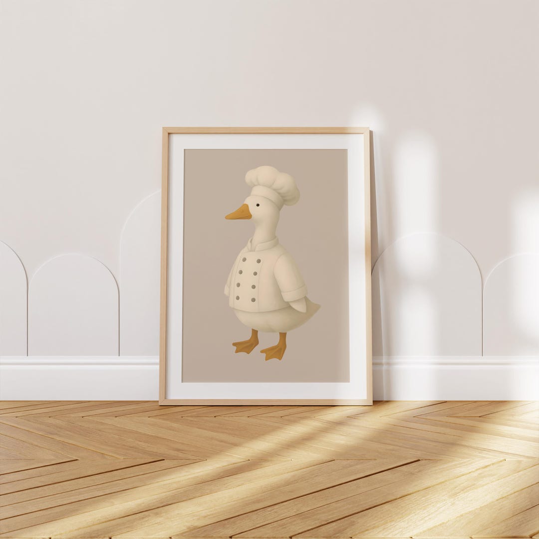 Cute Chef Goose Digital Poster | Farm Animal Wall Art for Kitchen ...