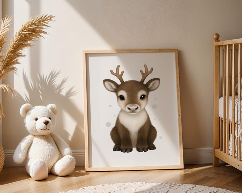 Baby Reindeer Digital Poster, Arctic Nursery Wall Art for Winter-themed ...