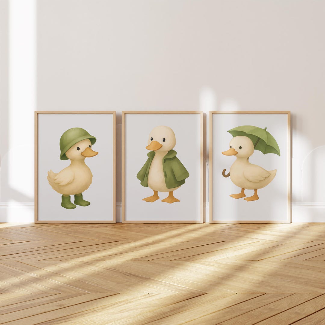 Duck Nursery Wall Art Set of 3, Cute Duckling Posters With Raincoat ...