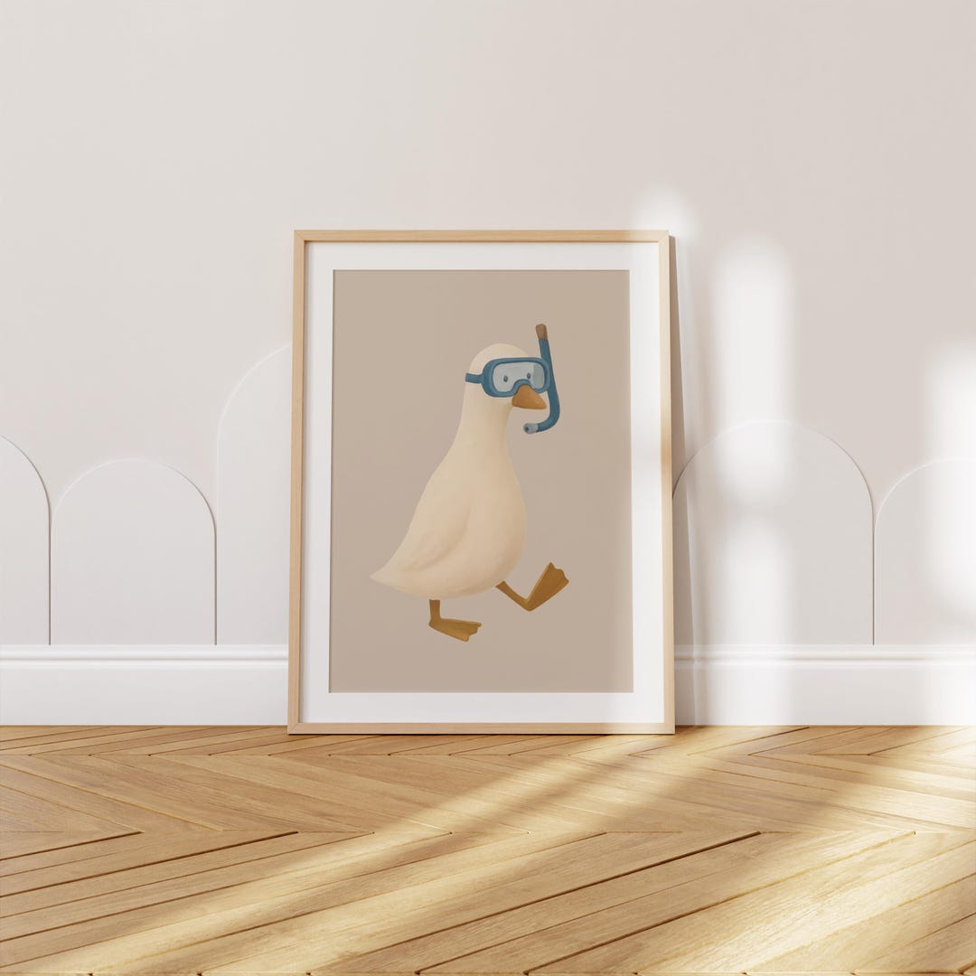 Cute Snorkeling Goose Digital Poster, Whimsical Goose Wall Art for ...