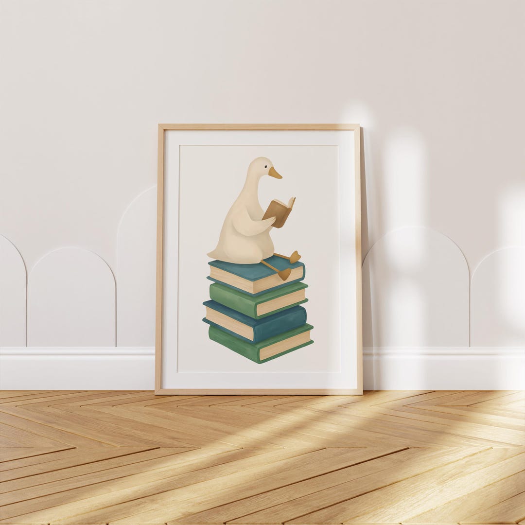 Reading Goose Poster, Whimsical Animal Wall Art for Kids’ Rooms ...
